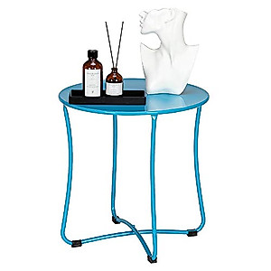 VINGLI Outdoor Side Table, Metal Weather Resistant Round Coffee Table, Patio Side Table End Table, Sofa End Table, Snack Table/Nightstand for Garden, Garden Yard Lawn, Balcony and Office (Blue)