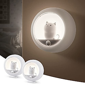 ALACRIS Cute Cat Motion Sensor Night Light (2 Pack), Cordless Rechargeable LED Night Light, Stick-Anywhere Closet Lights Stair Lights, Wall Lights for Hallway, Bedroom, Kids Room