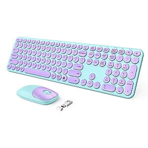Purple Wireless Keyboard and Mouse, seenda USB/Type C Wireless Keyboard Mouse for Win & Mac, Full Size Cute Keyboard Compatible with MacBook, Windows 7/8/10, Laptop (Purple Green)