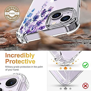 YOYORI Compatible with iPhone 14 Case with Screen Protector, Flower Pattern Design, Floral Clear Women Phone Case Shockproof Protective Soft TPU Bumper Cover 6.1 Inch 2022(Lavender/Purple)