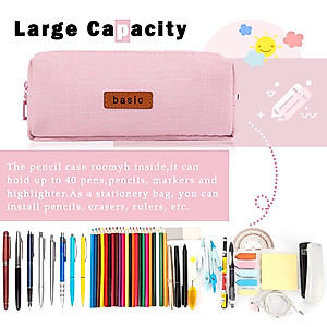 Oyachic Small Pencil Case Zipper Coin Pouch Canvas Pen Holder Marker Cosmetic Makeup Bag for Office Compact Adult Business,Pink