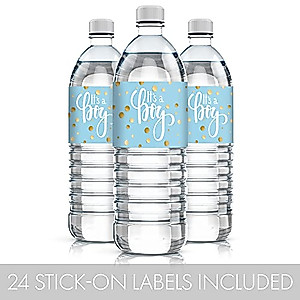 Blue and Gold It's a Boy Baby Shower Water Bottle Labels - 24 Stickers