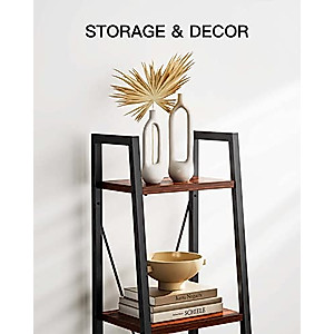 Pipishell Ladder Shelf Bookcase, 4 Tier Bookshelf, Freestanding Plant Flower Stand, Multipurpose Organizer Rack for Home/Office/Living Room/Balcony/Bedroom/Kitchen, Red Brown