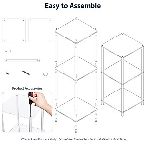 HMYHUM Acrylic Side Table for Small Spaces, 11.8" L x 11.8" W x 28" H, Small Nightstand/Bedside/End Table for Living Room, Bedroom, 3-Tier, Square, Clear
