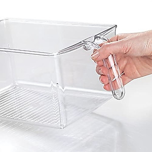 mDesign Plastic Kitchen Pantry Cabinet Refrigerator Food Storage Organizer Bin Holder with Handle - for Organizing Individual Packets, Snacks Food, Produce, Pasta - 2 Pack, Large, Clear