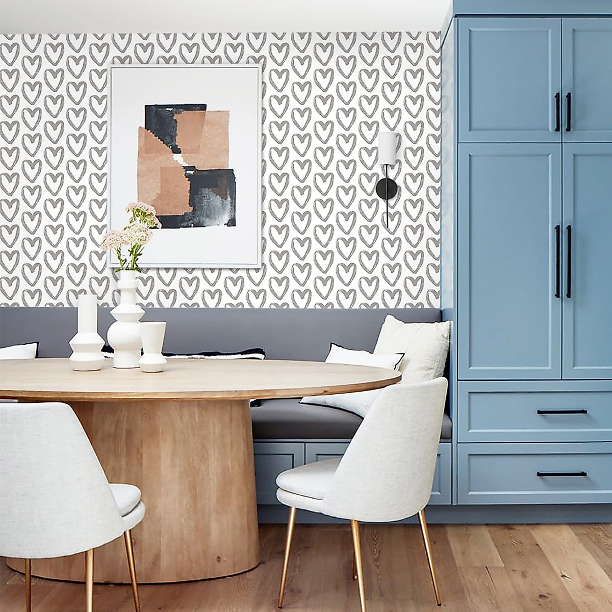 Timeet Peel and Stick Wallpaper Grey and White Wallpaper Heart Geometric Wallpaper Grey Contact Paper 17.7"x78.7" Self Adhesive Removable Wallpaper for Bedroom Living Room Wall Decor