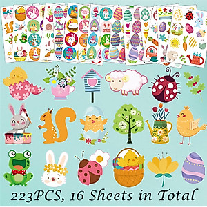 220+PCS Easter Stickers, Easter Stickers for Kids Teens Adults, Cute Bunny Egg Easter Stickers for Water Bottle Toys Laptop Scrapbooking