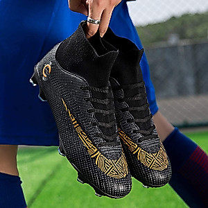 LIAOCXF Mens Football Boots Cleats FG Soccer Shoes Spikes for Competition/Training Boy's Sneakers Black