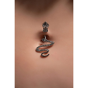Jewseen Snake Belly Button Ring Green CZ Crystal Surgical Stainless Steel Navel Rings 14g Belly Piercing Body Jewelry