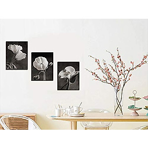Canvas Wall Art Contemporary Simple Life White Flower Lily Painting Wall Art Decor - 3 Panels Framed Canvas Prints Black and white Style Giclee Artwork Ready to Hang Home Decorations Office Decor Gift
