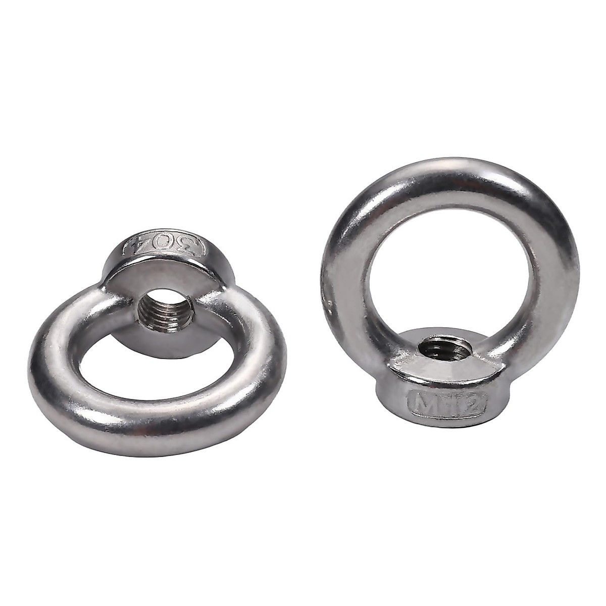 Aicosineg 4Pcs 304 Stainless Steel Eyebolts M12 Female Thread Ring Shoulder Metric EyeNuts Fastener Round Shape Lifting Eye Nut Fastener for Industrial Cables Rope Fitting Marine Silver Tone