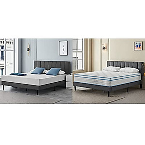 12 Inch Queen Innerspring Hybrid Mattress + 42 Inch Platform Bed Frame (Grey)