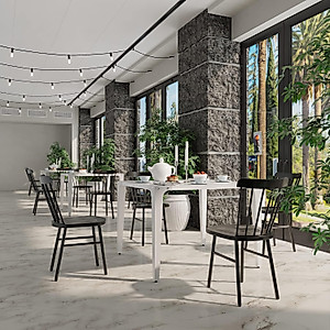 Anmutig Metal Patio Dining Chairs Side Chairs Indoor/Outdoor Windsor Style Metal Side Chair Farmhouse Chair with Spindle Back Set of 2 (Black)