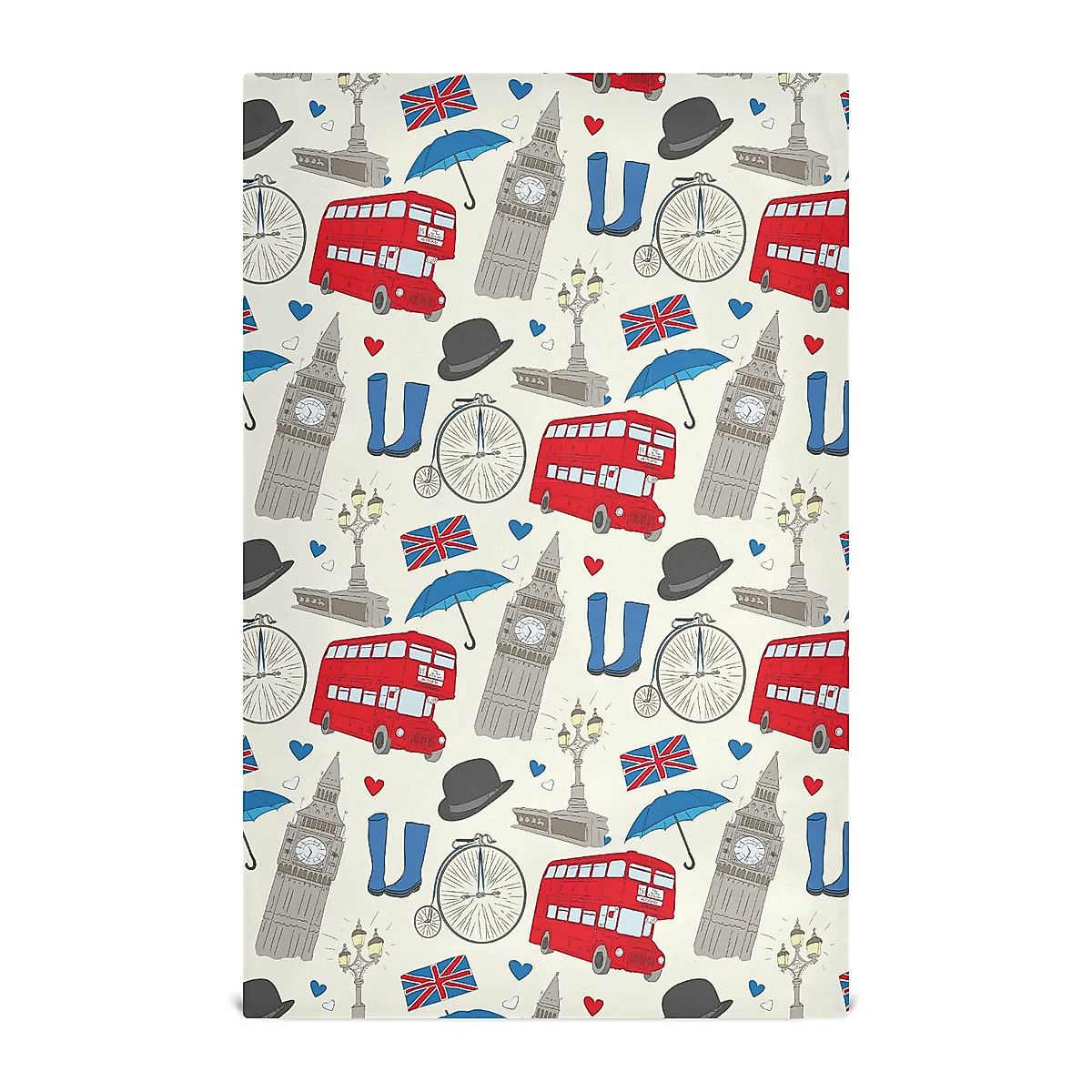 ALAZA Cartoon Big Ben Bus British Flag Kitchen Towels Dish Bar Tea Towel Dishcloths Set of 4 Super Absorbent Soft 18 x 28 inches