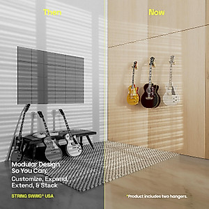 String Swing Guitar Wall Mount 2 Pack, Guitar Hangers, Wall Guitar Mount, Guitar Holder Hook for Wall, Fits All Size Guitars, Acoustic, Electric, Bass, Oak Hardwood - Made in USA