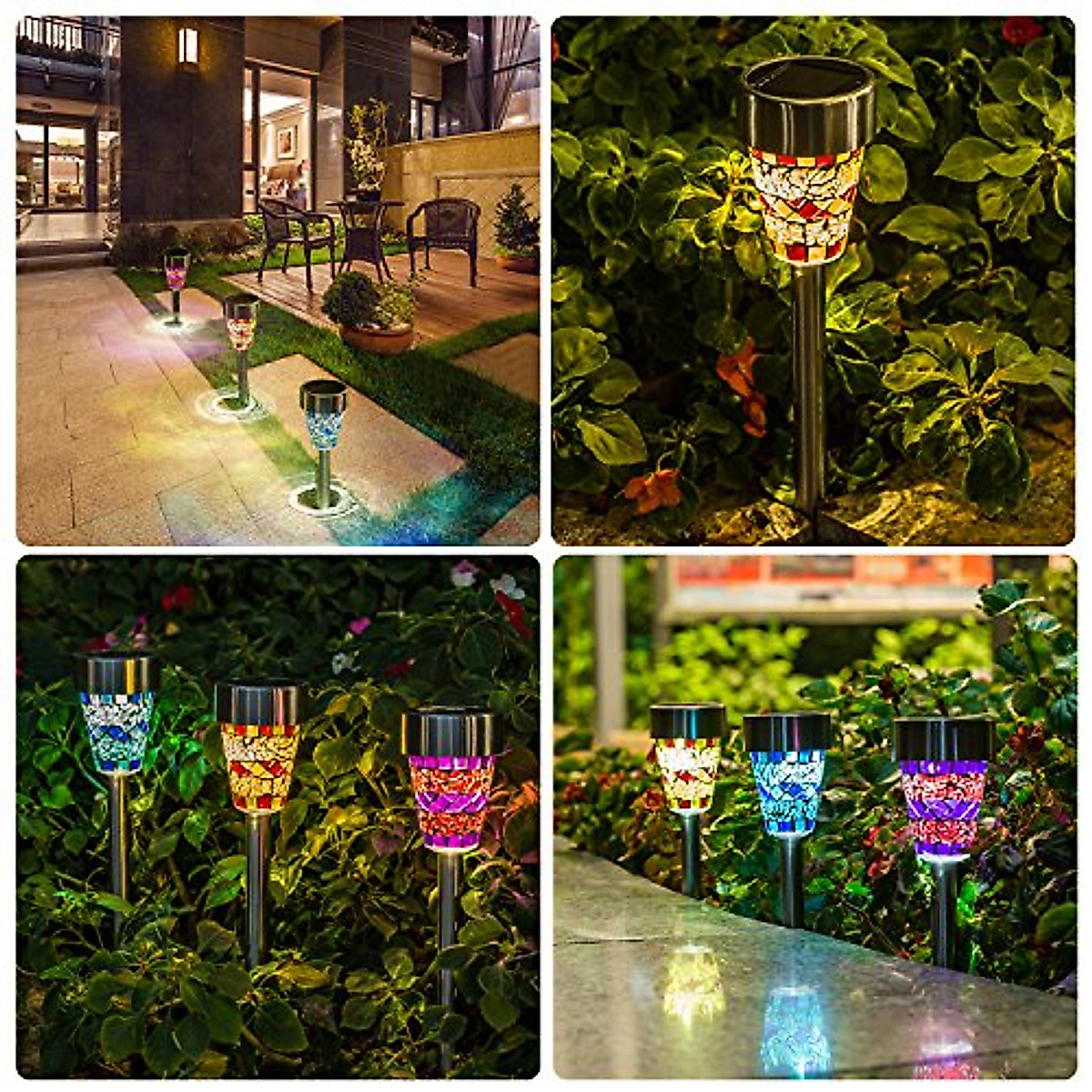 SUNWIND Solar Garden Lights Outdoor Decorative Mosaic Glass Pathway Lights White LED Solar Landscape Lights Waterproof for Lawn Path Patio Yard Walkway