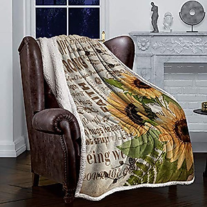 LBDOMOV Warm Hugs Positive Healing Throw Blanket, Sherpa Microfiber Comfort Caring Gift Throw - Sunflower Get Well Soon Gift for Women Men Patient Older Parent 39" x 49"