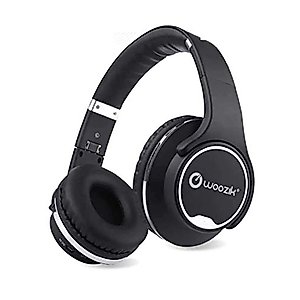 WOOZIK Twist Wireless Headphones, Over Ear 2 in 1 Hybrid Headset with Built-in FM Radio, Micro-SD Card Slot, AUX, Volume Control, Mic, Black
