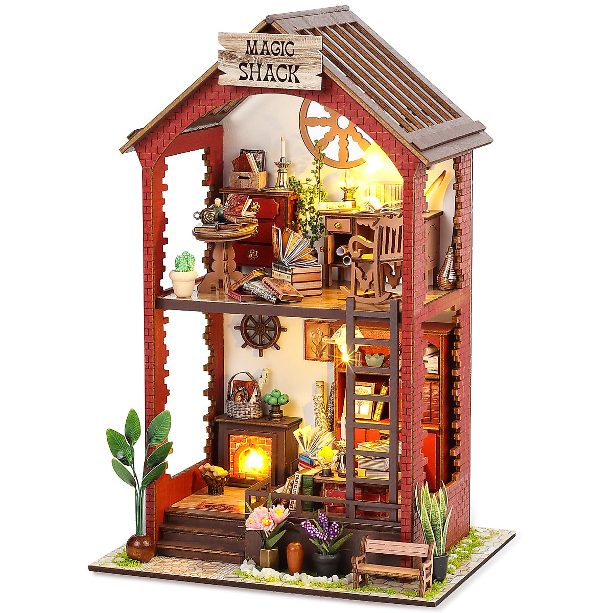 DIY Book Nook Kits Booknook-Creativity 3D Wooden Puzzle Bookend Bookshelf Decor -Booknook Kit for Adults Miniature House Dollhouse Kit with LED Light Crafts for Adult