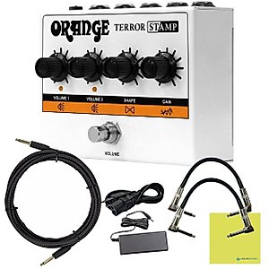 Orange Amps Terror Stamp 20W Hybrid Valve Solid State Guitar Amp Bundle w/Pig Hog Woven Instrument Cable, 2 x Pedal Patch Cables, Power Supply and Liquid Audio Polishing Cloth (6 Items)
