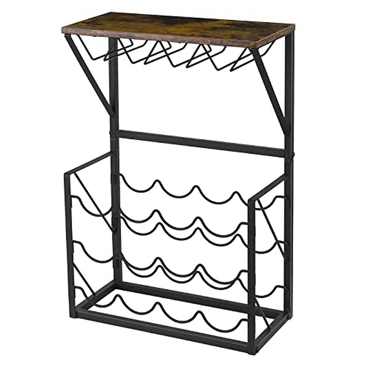 MOOACE Wood Wine Rack, Countertop Wine Storage Stand, Hold 12 Wine Bottles and 8 Glasses, Freestanding Wine Holder Stand for Kitchen, Pantry, Cellar, Bar