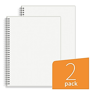 HULYTRAAT Large Dot Grid Spiral Notebook, 8.5" x 11", Premium 100 gsm Ivory White Paper, Sturdy See-Through Cover, 128 Dotted Pages per Book (2 Pack) for Home, School, Office, Artist Writing/Drawing