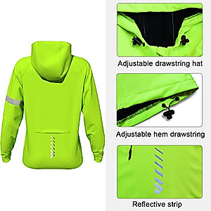 Wulibike Cycling Jackets for Womens Running Jacket Winter Thermal Reflective Hoodie Windproof Coat With 6 Pockets