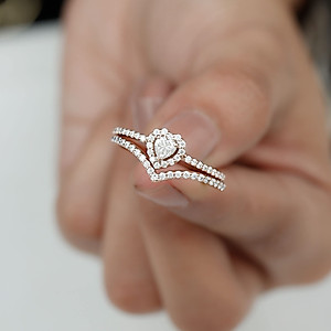 1.25 CT Moissanite Bridal Ring Set, D-VS1 Quality, Heart Shape Moissanite Wedding Ring Set, 14K Rose Gold, Size:US 10.00