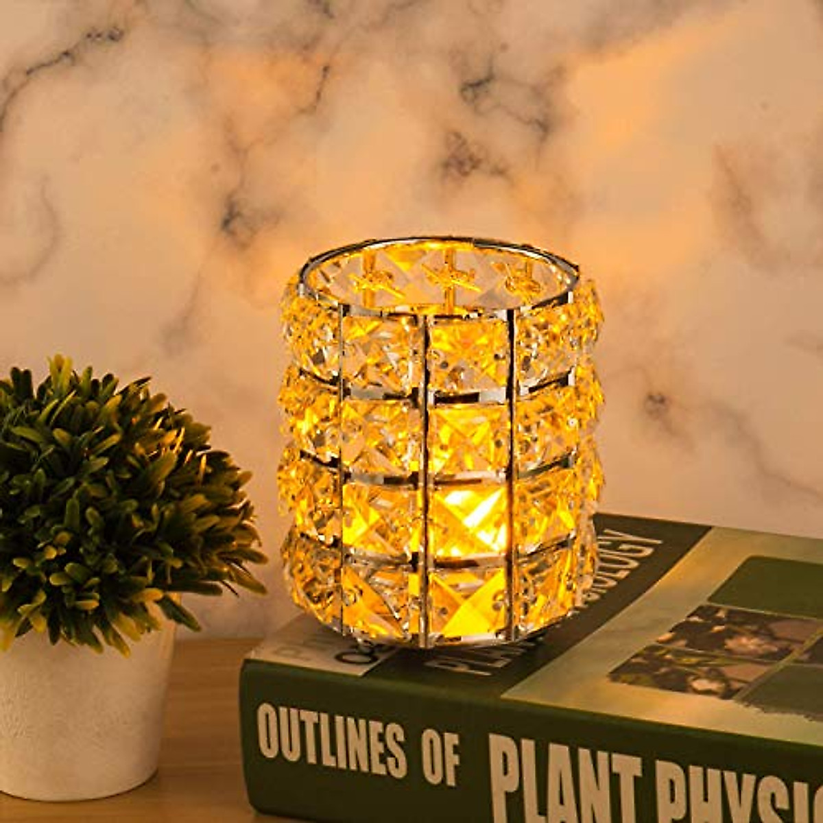 Feyarl 2pcs Crystal Makeup Brush Holder Silver Bling Handcrafted Comb Brush Pen Pencil Holder Pot Cup Storage Cosmetic Tools Organizer Container Candle Holder for Valentine Gift Bedroom Dresser Office