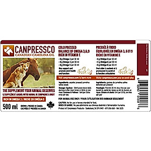 Canpressco Camelina Oil 500 ml Bottle | Omega 3 Oil Supplement for Equine, Canine and Feline Joint, Coat and Skin Health