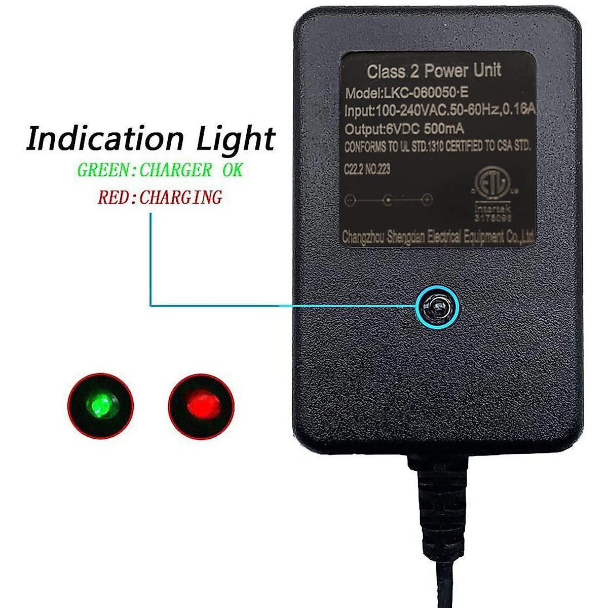 weelye 6V DC 500mA Kids Powered Ride On Car Universal Charger Children's Electric Ride-On Toys Battery Supply by Power Adaptor with Charging Indicator Light