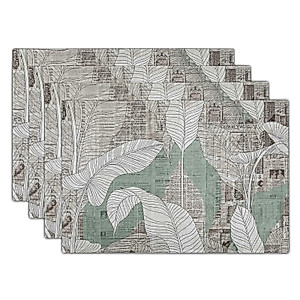 Palm Leaves Placemats for Kitchen - Banana Leaf Placemats Set of 4 Vintage Plants Linen Table Mat Hawaii Place Mat Decorative Holiday Indoor Outdoor Dinner Decor 12 x 18 Inch