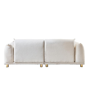EMKK 86'' Velvet Couch Sofa Mid-Century Modern Teddy Upholstery Love Chesterfield 3 Seat Sofá for Living Room Apartment, White
