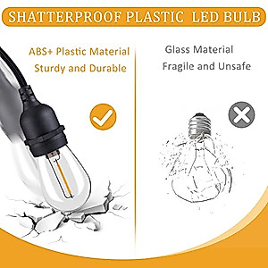 LIGKIN Outdoor String Lights, 50FT LED Patio Lights with 1W Shatterproof Plastic Bulbs, S14 IP65 Waterproof Outdoor Hanging Lights, Outside Lights for Patio Garden Backyard Gazebo(Warm White)