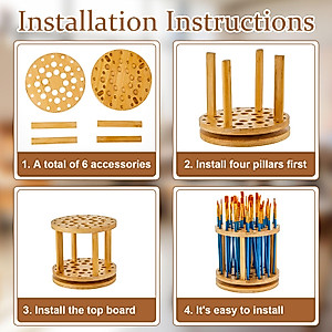 Beeveer 2 Pieces 360 Rotating Paint Brush Holder 40 Holes Wooden Paint Brush Organizer Large Capacity Paint Brush Holder for Artist Paint Brush Storage for Desk Arts Crafts Supply Organizer