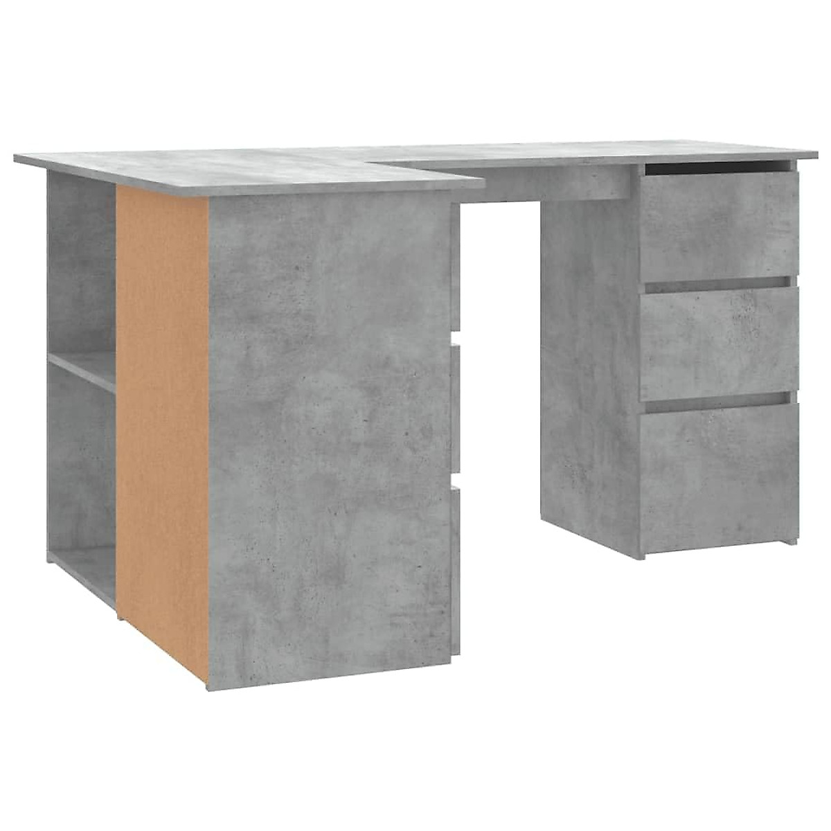 vidaXL Corner Desk, L-Shaped Computer Desk with Storage, Home Office Desk, Workstation Table, Scandinavian Style, Concrete Gray Engineered Wood