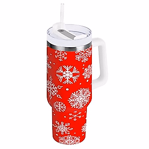 RPLIFE Various White Snowflakes 40oz Tumbler with Handle, Stainless Steel Cups with Lid, Tumblers for Women