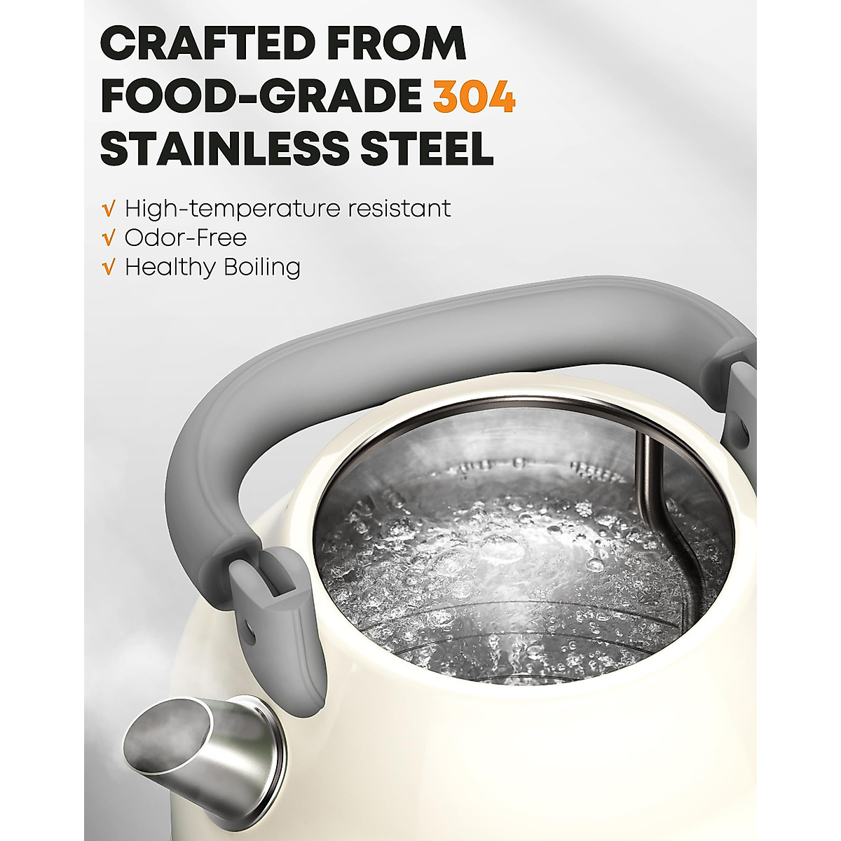 Amaste Electric Kettle, Retro Electric Tea Kettle With Thermometer, 57 Oz Hot Water Kettle For Coffee & Tea, 304 Stainless Steel, 1500w Fast Boiling, Auto Shut-Off & Boil Dry Protection, Cream White