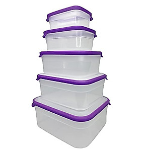 HELSIM Purple 10-Piece Containers Set with Lids for Storage, Lunch, and Meal Prep, Dishwasher & Microwave Safe