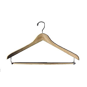 NAHANCO 17” Wooden Concave Suit Hanger with Locking Pant Bar, Natural Wax Finish (Pack of 100)