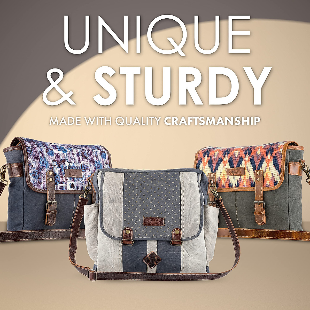 Womens Shoulder Bag by Sixtease - Vintage Style Shoulder Bags for Women - Made with Genuine Leather, Upcycled Canvas, or Hair On - Handmade, Adjustable Strap, Brass and Zinc Hardware - Flint