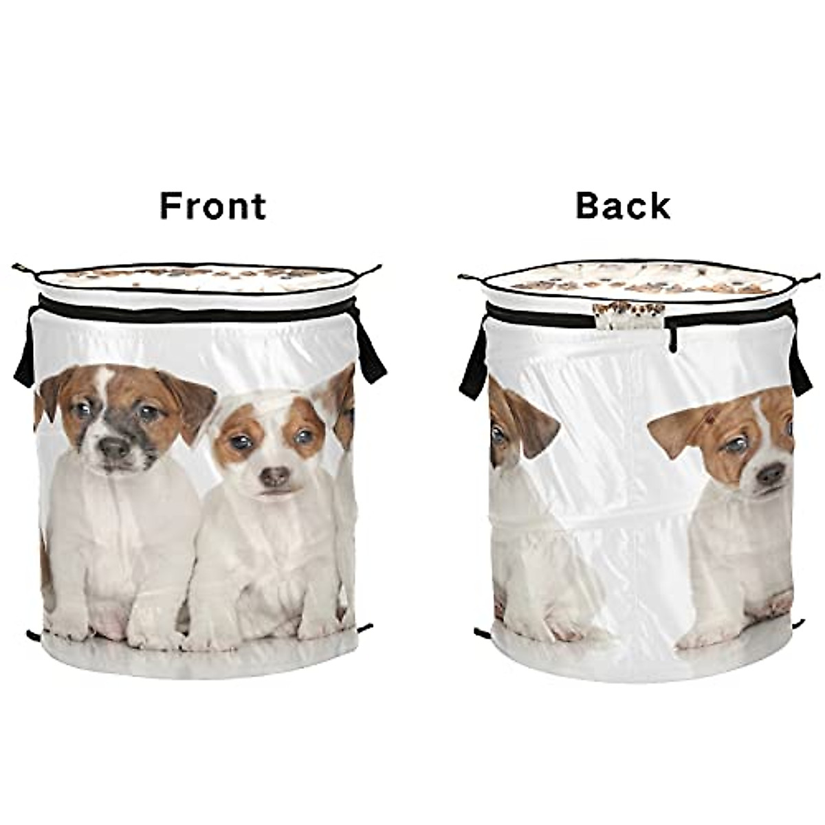 xigua Jack Russell Terrier Puppies Pop Up Laundry Hamper Bucket Cylindric, Foldable Clothes Bag, Folding Washing Bin,Large Capacity Zipper Lid Laundry Storage Basket