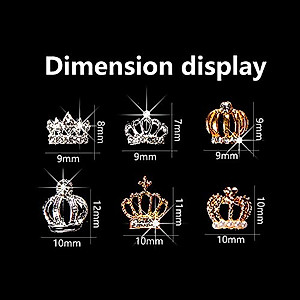 JERCLITY 30 Pieces 3D Gold and Silver Crown Nail Charms for Nails Nail Crown Charms Crown Diamonds for Women Nail Art Nail 3D Charms Crown Charms Studs for Nails Crown Nail Jewels for Acrylic Nails