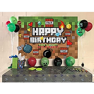 Pixel Backdrop for Birthday Party Game Theme Photography Background for Kids Boy Happy Birthday Video Gaming Battle Gamer Party Supplies Cake Table Decor Banner (7X5FT)