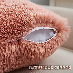 Cozy Bliss Super Soft Fuzzy Faux Fur Throw Pillowcovers for Couch, Long Hair Fluffy Shaggy Throw Pillowcases, Luxury Plush Decorative Pillow Covers for Sofa Bed (20" x 20", Dusty Pink)