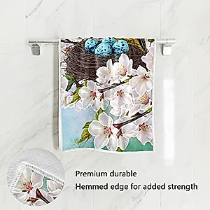 Happy Easter Eggs Kitchen Hand Towels Spring Bird Cherry Blossom Dish Towel Decorative Fingertips Towels Soft Quality Washcloths for Bathroom Sports Spa Gym Yoga Guests Hotel 30 X 15Inch