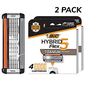 BIC Hybrid Flex 5 Disposable Razor Cartridges for Men, 5 blade razors For Sensitive Skin and a Smooth and Close Shave, Cartridge Only Set with 2 packs of 4 Cartridges each for 8 total cartridges
