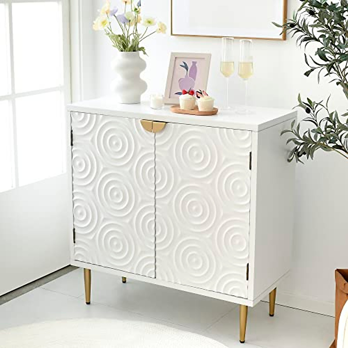 BHG Tree Rings Modern Wood Sideboard Buffet Cabinet, Kitchen Storage Cabinet with Doors, Liquor Cabinet, Dining Room, Hallway, Cupboard Console Table, Accent Cabinet