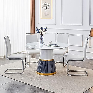 Mcltopz 47" Round Dining Table for 2-4 People, Circle Kitchen Dinner Table with White MDF Tabletop & Elegant Pedestal Base, Mid Century Modern Dining Room Table Leisure Coffee Table Living Room Table