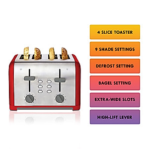 Kenmore 40604 4-Slice Toaster with Dual Controls in Red